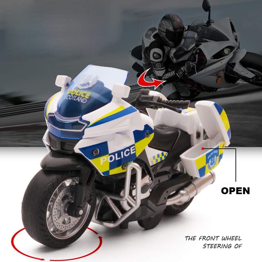 Gilumza Pull Back Motorcycle Toys, Tiny Gift with Music Lighting, Police Motorcycles Toy for Boys Kids Age 3 4 5 6 7 8 Year Old (White)