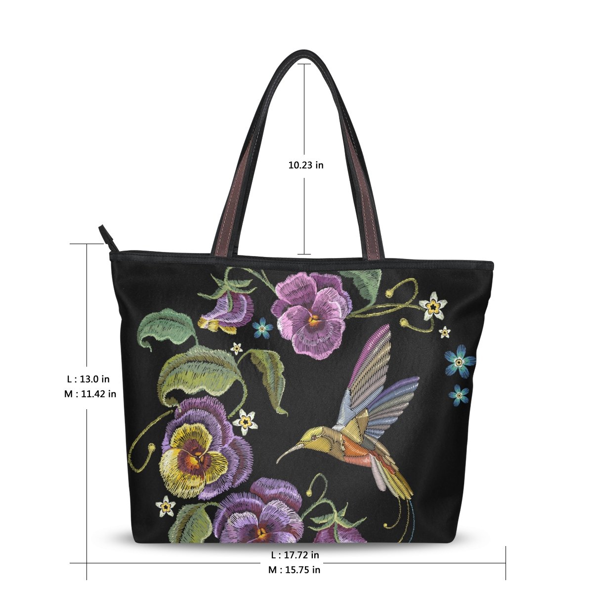 Flower Leaf Hummingbirds Shoulder Bag Handbag Purse Convenient Shoppers Tote Medium