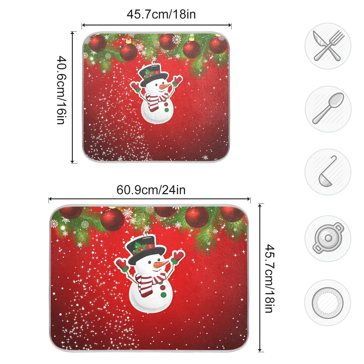 Christmas Dish Drying Mat, Red Christmas Snowman Dish Mat for Kitchen Countertops Sinks Drying Mat Absorbent Heat Resistant Dishes Drainer Pad 18 x 24 Inch