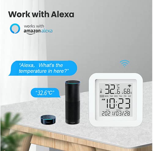 Wi-Fi Temperature Hygrometer Sensor, Thermometer Humidity Hubs & Controller, If Link with a TUYA Plug or IR Remote, Smart Control Heating Fan Cooling Humidifier & dehumidifier Compatible with Alexa