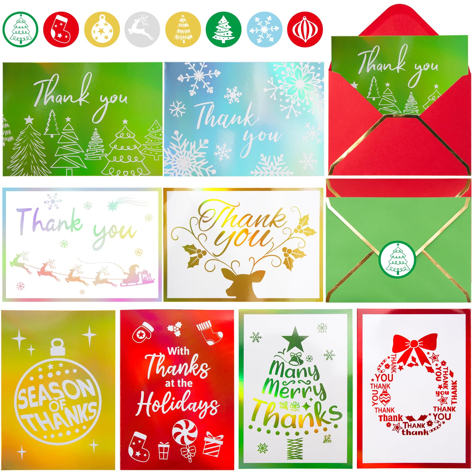 ceiba tree 24 PCS Christmas Thank You Cards with Envelopes & Stickers Sparkle Holiday Thank You Notes Cards Message inside 5 * 7 inch