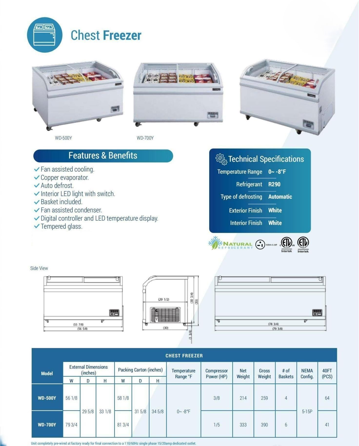 Commercial Display Chest Freezer, ETL NSF Market Grocery Island Merchandiser Showcase, 79" W 16.77 cu. ft. White