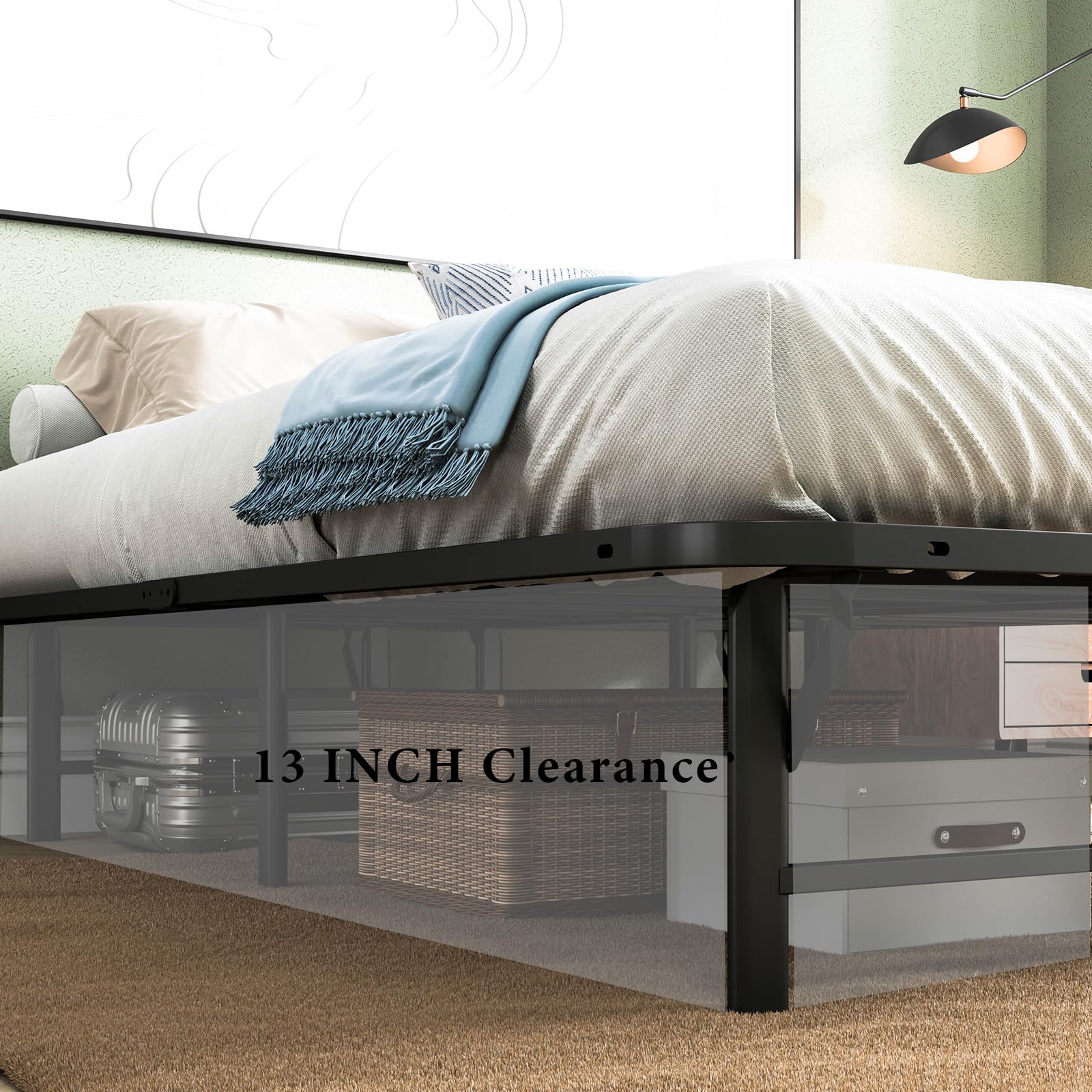 COMASACH Queen Folding Bed Frame, 16 Inch High, Premium Steel Heavy Duty Bed Frame, Sturdy Steel, No Box Spring Needed, Noise Free, Easy Assembly, Black