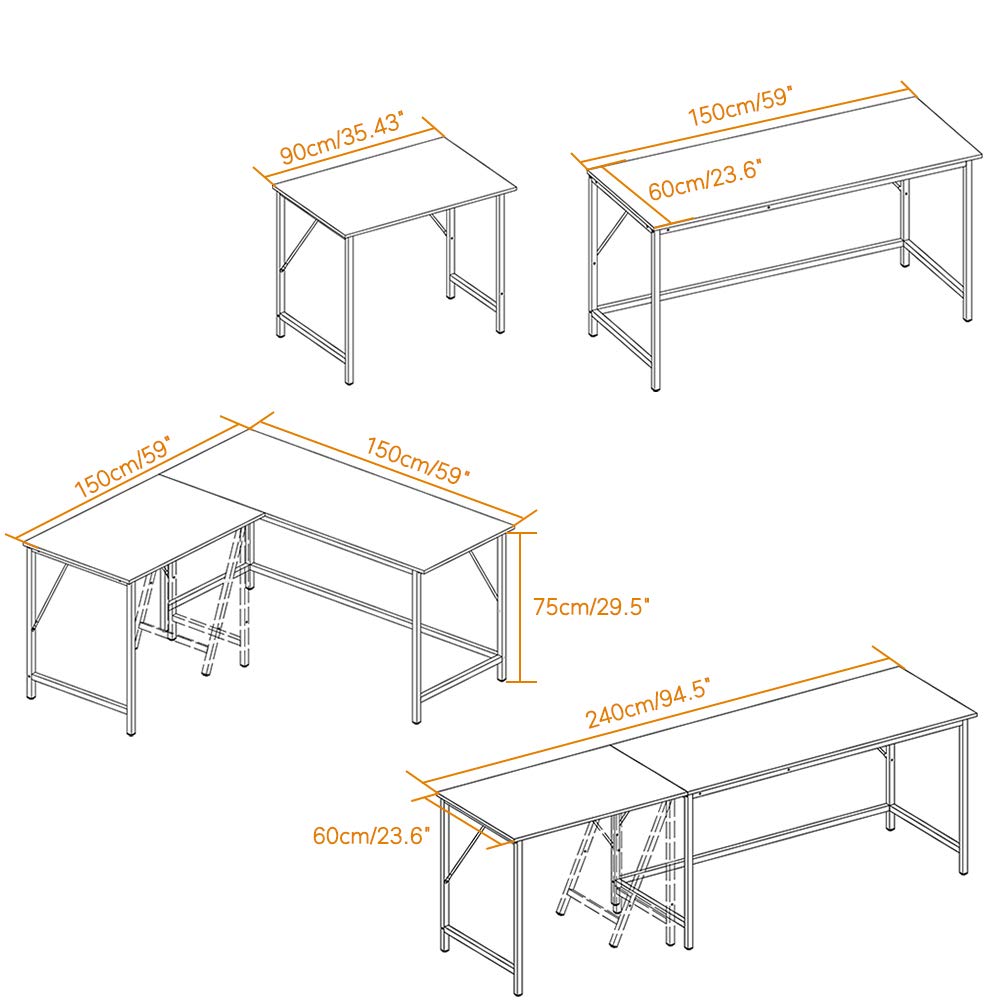Bizzoelife L Shaped Large Corner Desk, 94.5" Large 2 Person Reversible Corner Table, Adjustable Long Desk or Two Gaming Computer Desks, Student Tables Writing Workstation for Home Office PC, Black
