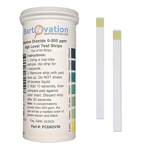 Chlorine Dioxide Single Factor Test Strips, 0-500 ppm [Vial of 50 Strips]