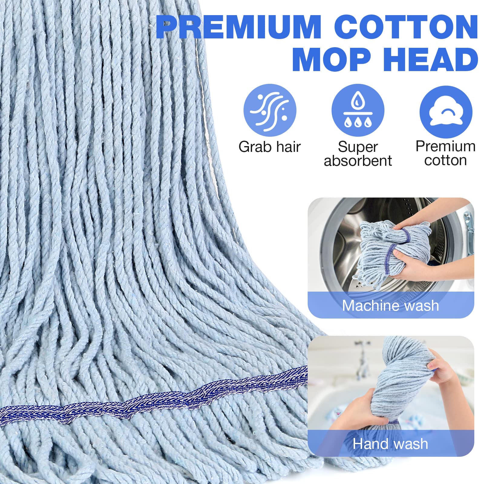 String Mop Heavy Duty for Floor Cleaning- Industrial Commercial Mop with 59inch Mop Handle, Wet Mop for Home,Garage,Office, Workshop, Warehouse Floor Cleaning