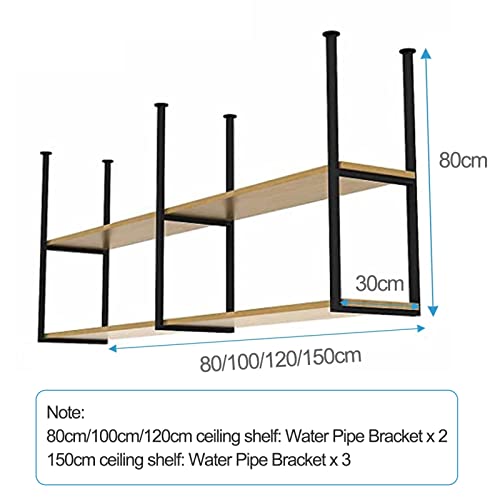 Ceiling Shelf Industrial Retro Kitchen Shelves, Ceiling Iron Pipe Shelf Hung Bracket DIY Storage Shelving, with Planks, for Kitchen Bar Restaurant Flower Stand Wine Racks ( Size : 100x30x80cm )