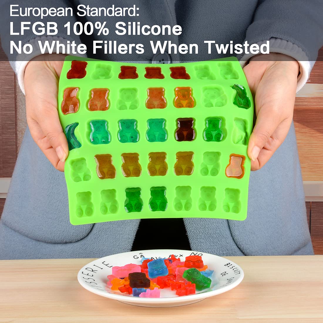CAKETIME Gummy Bear Molds Candy Molds - 1" Gummy Molds Bear Large Chocolate Molds Silicone 4 Pack LFGB Pinch Test Approved Best Food Grade Silicone Molds