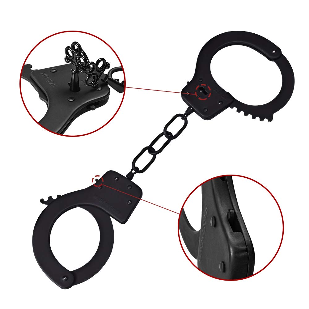 Bedsecret Handcuffs Double Lock Steel Police Edition Professional Grade Handcuffs,Hand Cuffs Cop with Keys(black)
