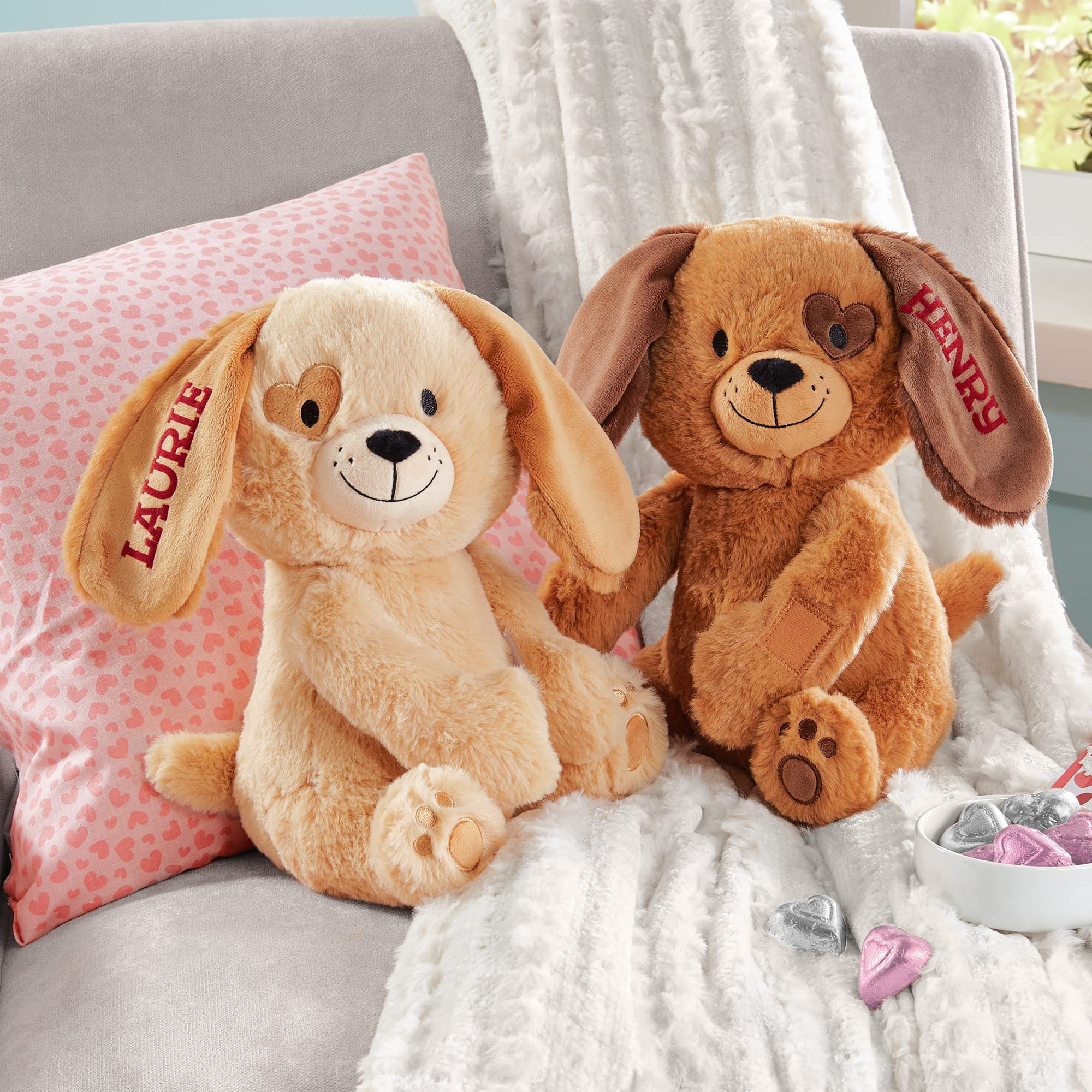 Let's Make Memories Personalized Hugging Plush Puppies - Valentines Day - for Couples - for Him - for Her - Amor - Te Amo - Puppy Love - Dog Stuffed Animal