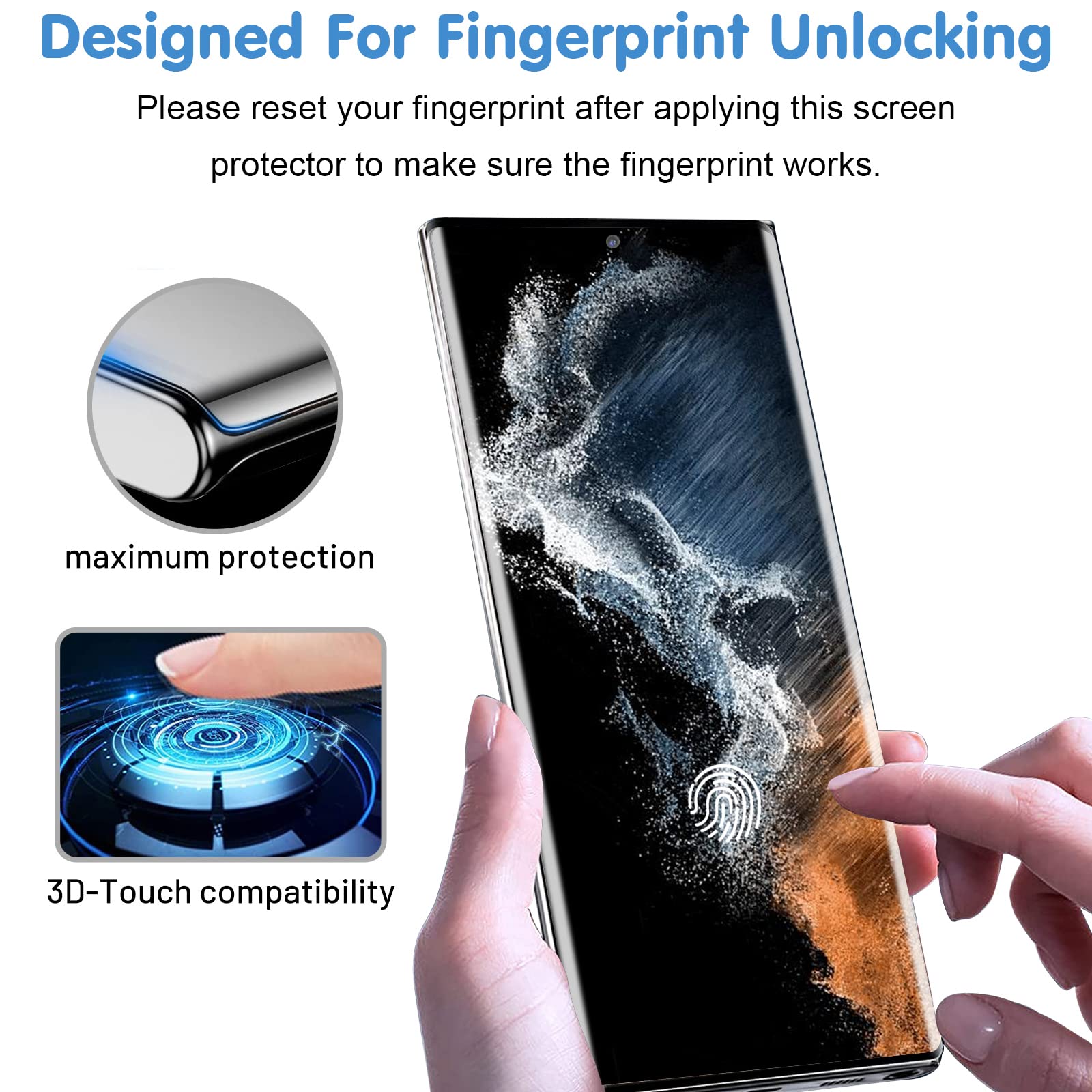 Coliary [2+2 Pack Galaxy S22 Ultra Screen Protector, 9H Tempered Glass, Ultrasonic Fingerprint Support, 3D Curved, HD Clear Scratch Resistant for Samsung Galaxy S22 Ultra 5G Glass Screen Protector