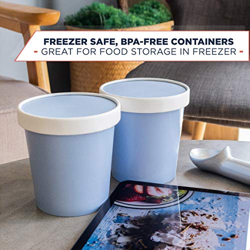 Glowcoast Ice Cream Containers With Lids - 16 oz Pint Disposable Ice Cream Storage Container for Homemade Icecream. Freezer-Safe Paper Tub with Lid Protect Frozen Desserts like Yoghurt (Blue, 25)