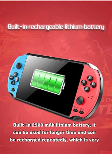 CZT New 5.1-inch Retro Video Game Console Build in 4800 Games of 9 emulators Handheld Portable Game Console Supports MP3/MP4/E-book with Rechargeable Lithium Battery mp3 mp4(Bluered)