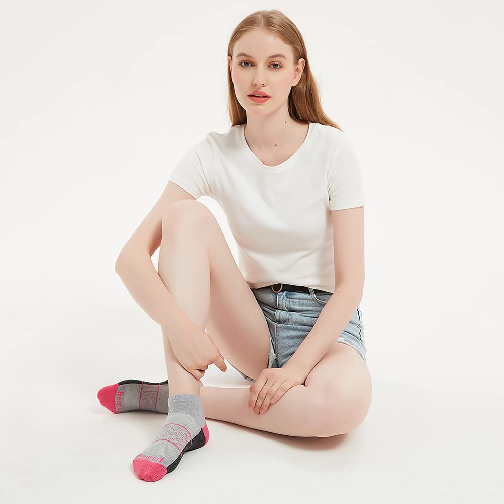Beenut Womens Ankle Socks - 6 Pairs Running Athletic Cushioned Sole Socks, non-slip Sports Socks.