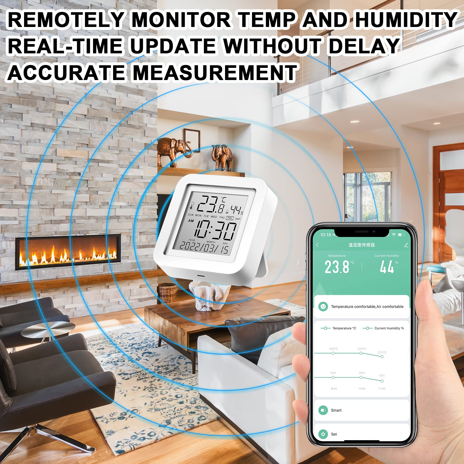 Flutesan 2 Pcs Smart Wireless Temperature Monitor Humidity Monitor Wireless Hygrometer Thermometer Digital Room Compatible with APP Notification Alert and LCD Display House