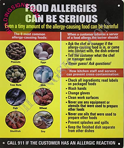 BUILDINGSIGNS.COM Food Allergies CAN BE SERIOUS Sign (Aluminium-Rust Free,Yellow/Black, Size 10X12)-NYC LINE