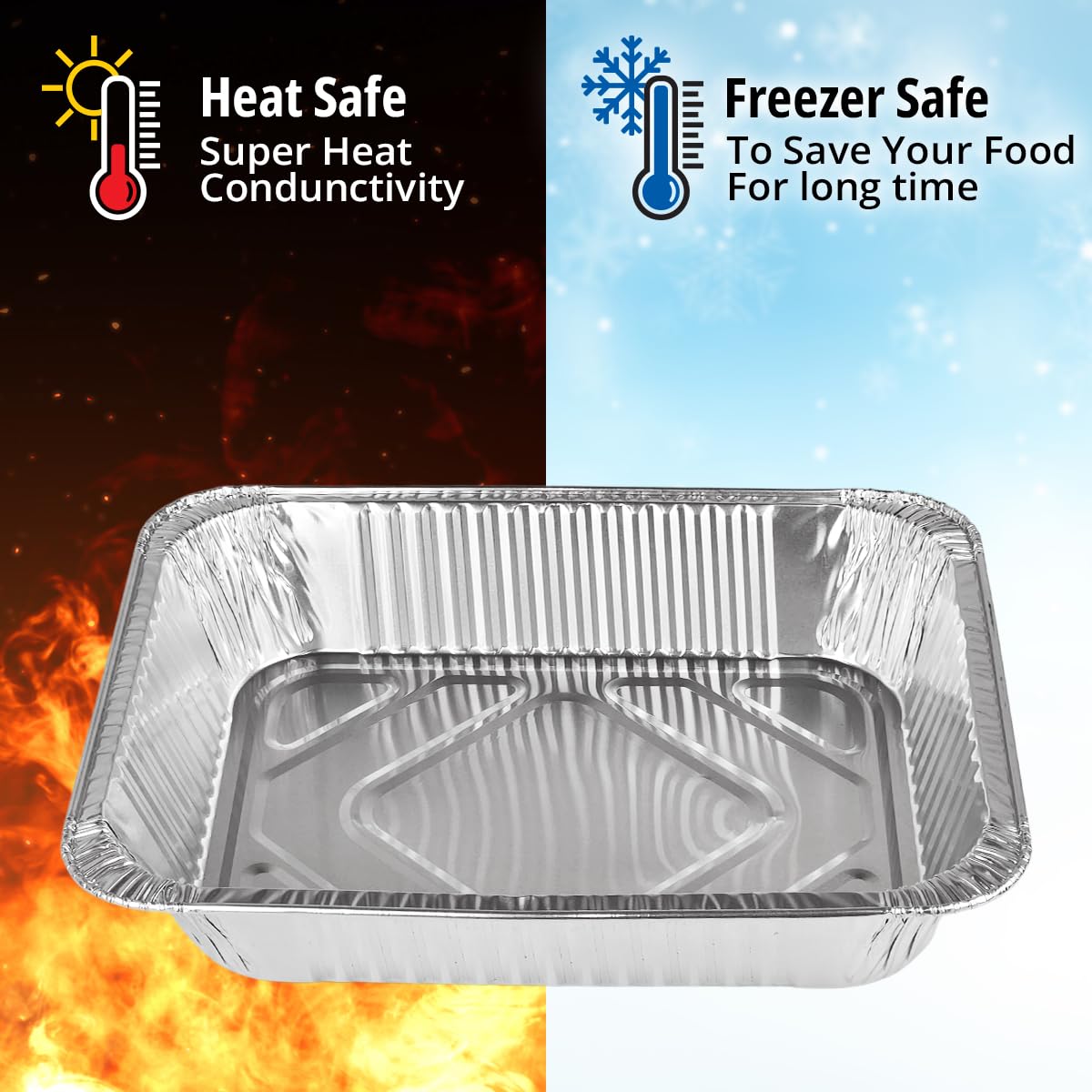COMFICOVE Aluminum Pans Disposable Half Size (30 Pack), 9x13 Steam Foil Deep Pans for, Prepping, Roasting, Food, Storing, Heating, Cooking, Chafers, Catering, BBQ Grilling,