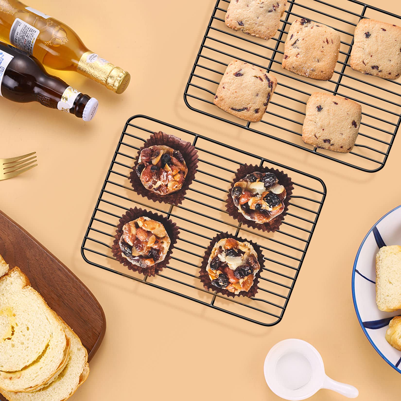Cooling Rack Set of 2, P&P CHEF Non-stick Small Baking Racks for Cooking Grilling, 2 Pack 9.7β x 7.3β Drying Rack, Fit in Mini Toaster Oven, Stainless Steel Core & Dense Lines, Easy to Clean