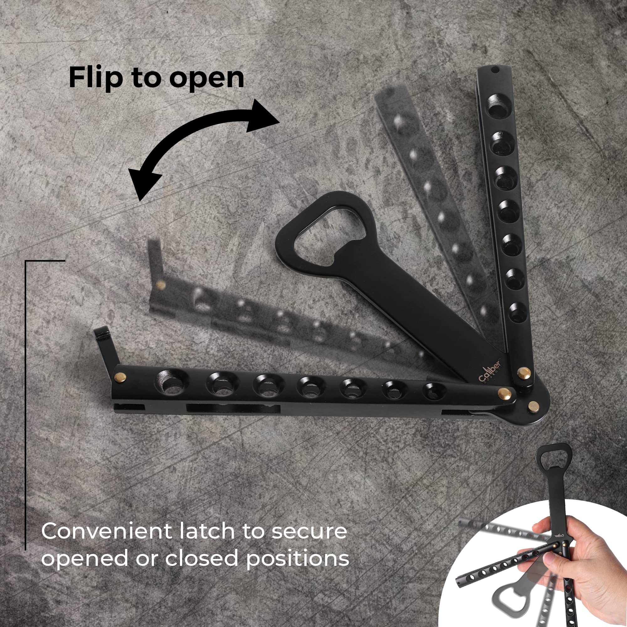 Caliber Gourmet CBG-1021-BK Butterfly Knife Style Multitool Butterfly Bottle Opener and Beer Opener Bartender Supplies, Black