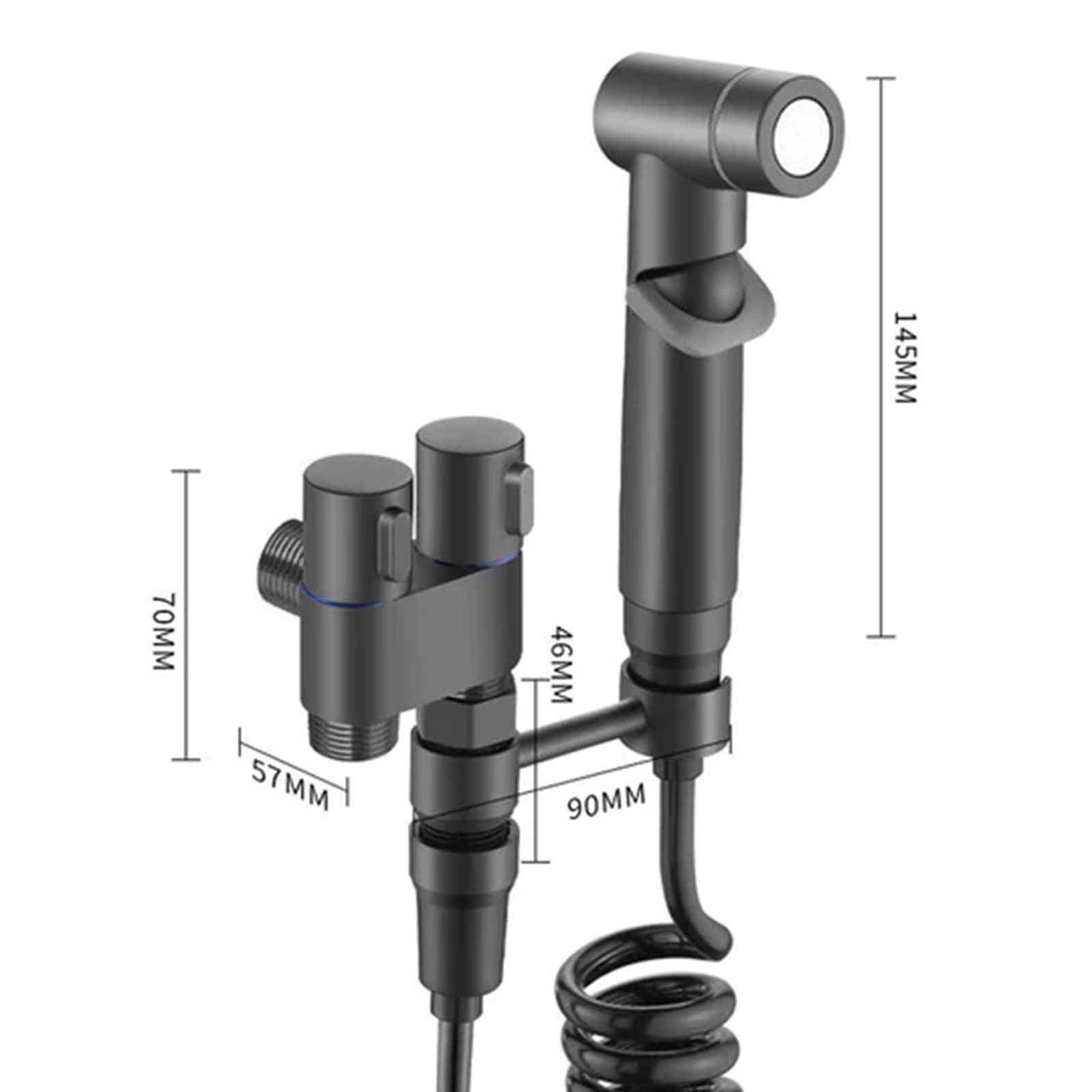 Double Control Mini Shower, Handheld Toilet Bidet Sprayer, Bathroom Toilet Bidet Sprayer Kit, Bidet Attachment with Pressure Control Jet Spray, Dual Function Faucet Sprayer Rinser (Silver Hose Set)