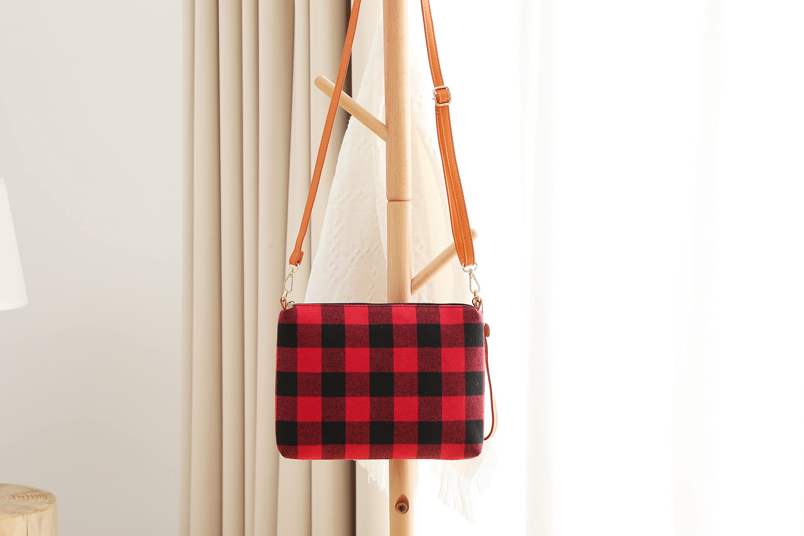 MONOBLANKS Women Buffalo Plaid Crossbody Purse Bag Small Shoulder Wristlet Phone Bag (Red Buffalo Plaid)