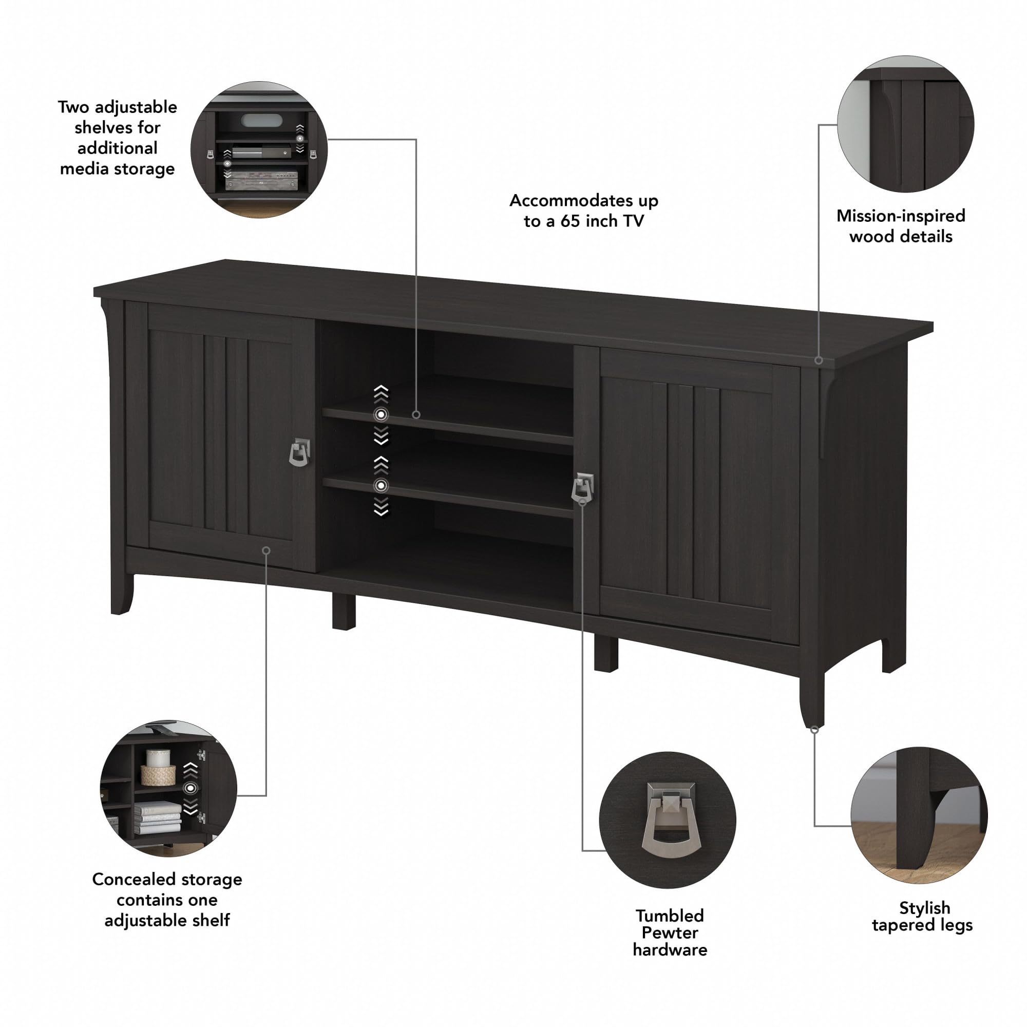 Bush Furniture Salinas Stand for 65 Inch TV, 60W, Vintage Black