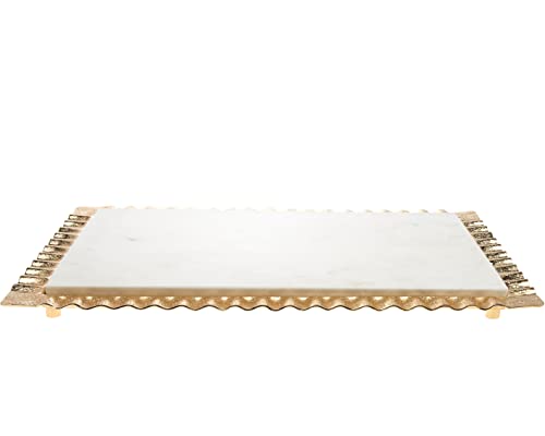 Godinger Marble Serving Tray for Appetizers Desserts Hors D'vour Dish Ripple Gold 16X12
