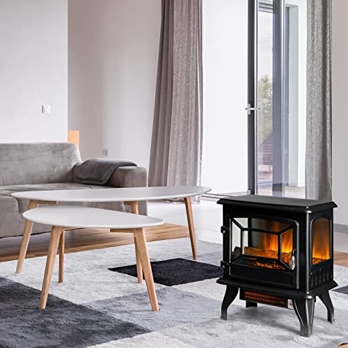GOFLAME Electric Fireplace Stove, Freestanding Fireplace Heater with Realistic Flame Effect and Adjustable Thermostat, Compact Stove Heater with Overheating Safety Protection, CSA Certified, 1400W