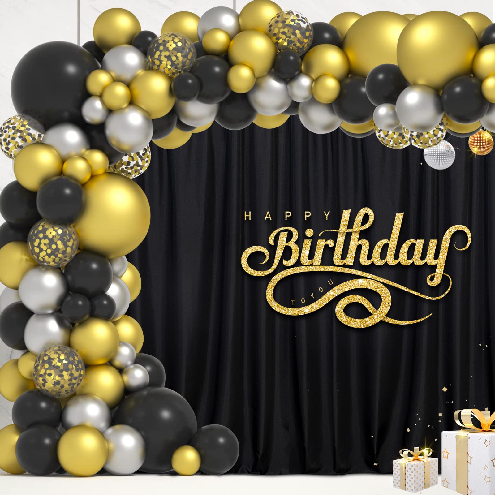 Black Backdrop Curtain for Party Black Background Curtains Rod Pocket Backdrop Drapes Panels Fabric Curtain Backdrop Black Birthday Party Decor for Boys Teens Men,5ft x 10ft, 2 Panels