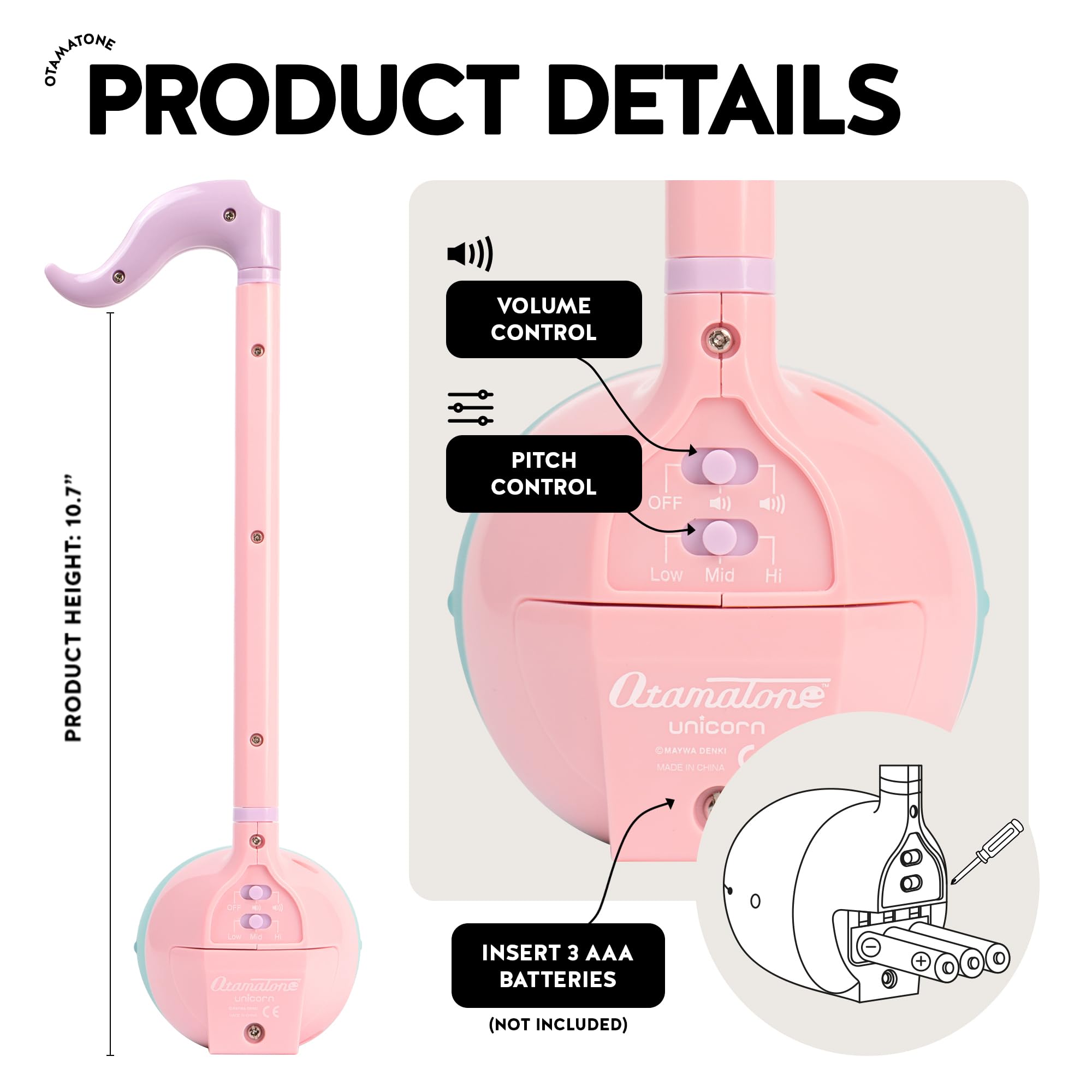 Otamatone Japanese Electronic Musical Instrument Portable Music Synthesizer from Japan by Maywa Denki Studio Award Winning Educational Fun Gift for Children, Teens & Adults - Unicorn