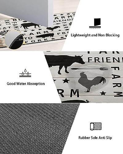 Gogobebe Super Absorbent Diatom Mud Mat Vintage Farm Animal Cow Rooster Pig Wooden Board Pattern Quick-Drying Thin Bath Mat Non-Slip Bathtub Mat Anti-Skid Rubber Bathroom Shower Mat 16x24in