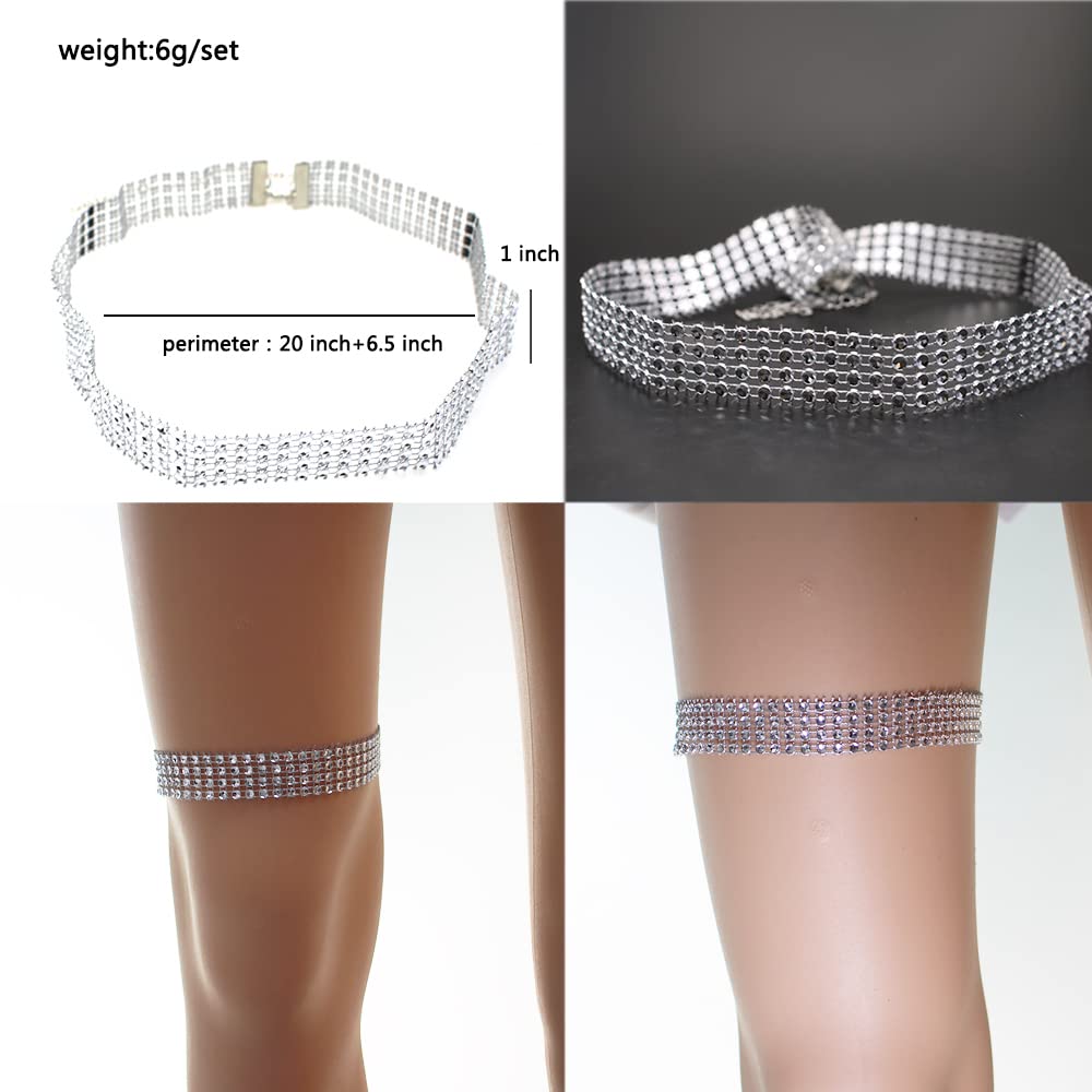 Boho crystal Leg Chain Sparkly Body Chains Thigh Belt Chain Fashion Jewelry Accessories for Women and Girls Silver