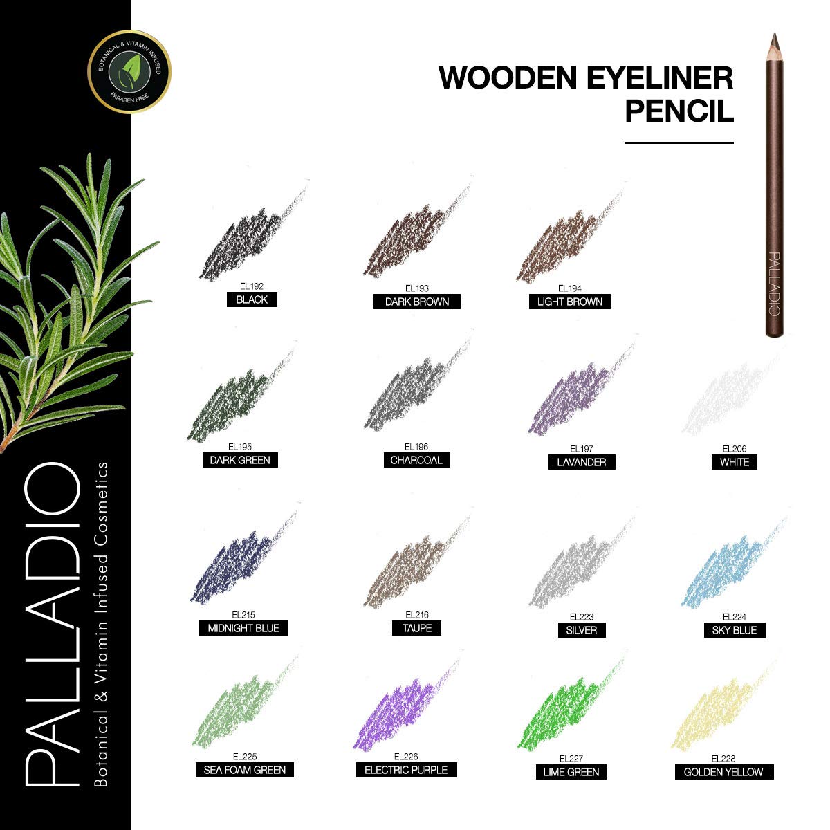 Palladio Retractable Waterproof Eyeliner, Richly Pigmented Color and Creamy, Slip Twist Up Pencil Eye Liner, Smudge Proof Long Lasting Application, All Day Wear, No Sharpener Required, Pure Black