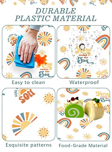 Lopeastar 3 Pieces Here Comes The Son Baby Shower Decorations Tablecloths, Large Size 54 x 108 Inch Rectangular Plastic Boho Sun Party Table Cover, Sunshine Table Cloths for Boys Kids