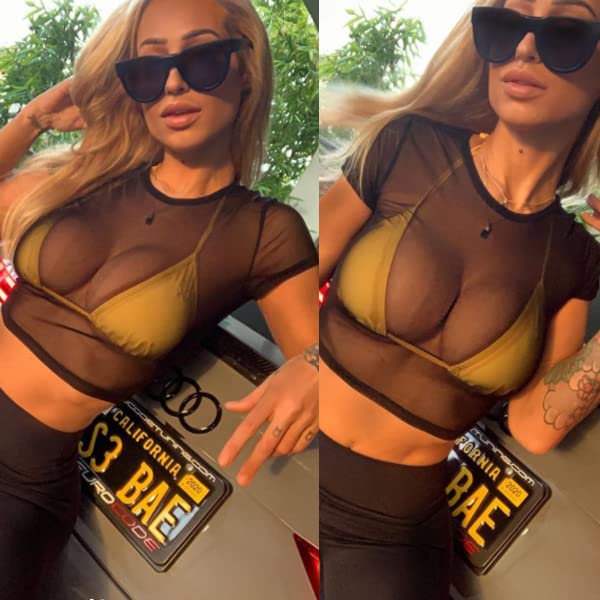 Avidlove See Through Crop Top Half Mesh Crop Top Sheer Cropped Tee for Women Snorkel Blue XL