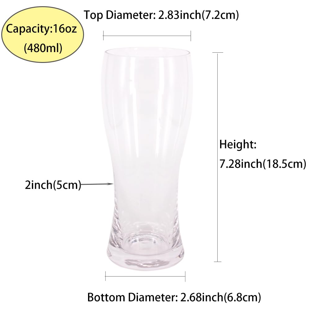 BPFY 6 Pack 16oz Pilsner Beer Glasses, Bar Glassware, Drinking Glasses for Home Kitchen Entertainment