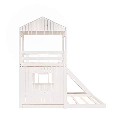 MERITLINE House Bed Bunk Beds with Slide Twin Over Full Size Bunk Bed Frame with Slide,Wooden Playhouse - Design Slide Bunk Beds Twin Over Full Bunk for Boys and Girls