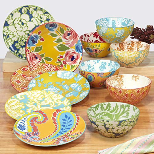 Certified International Damask Floral 9.5" Soup/Cereal Bowls, Set of 4 Assorted Designs,