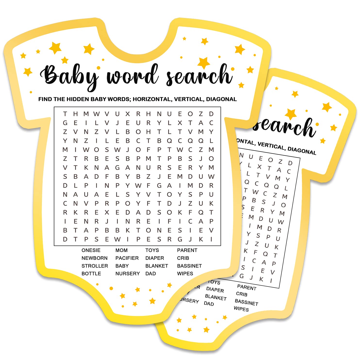 Misaidou Baby Shower Game, 30 Card Set with Answer Card, Tabletop Game for Baby Shower Party & Gender Reveal Games, Modern Design, Unisex Theme, 5x7 inches