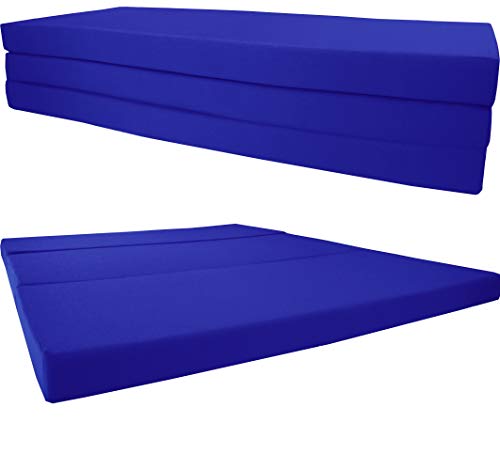 D&D Futon Furniture Queen Royal Blue Shikibuton Trifold Foam Beds 80 x 60 x 4, Folding Foam Bed, Ottoman, Bench, 1.8 lb High Density Foam