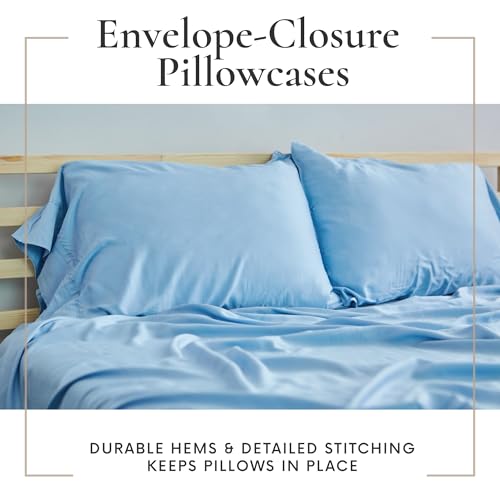 Bamboo Bay 4 Piece King Size Sheets Set - 100% Viscose Made From Bamboo Sheets King Size - Soft Cooling Sheets For Hot Sleepers - Breathable King Sheets Deep Pocket Fits Up to 16" Mattress, Light Blue
