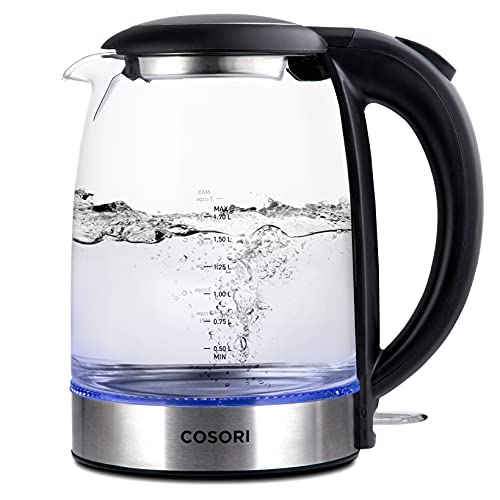 COSORI Mug Warmer & Coffee Cup Warmer, silver & Electric Kettle with Stainless Steel Filter and Inner Lid, 1500W Wide Opening 1.7L Glass Tea Kettle & Hot Water Boiler, Matte Black