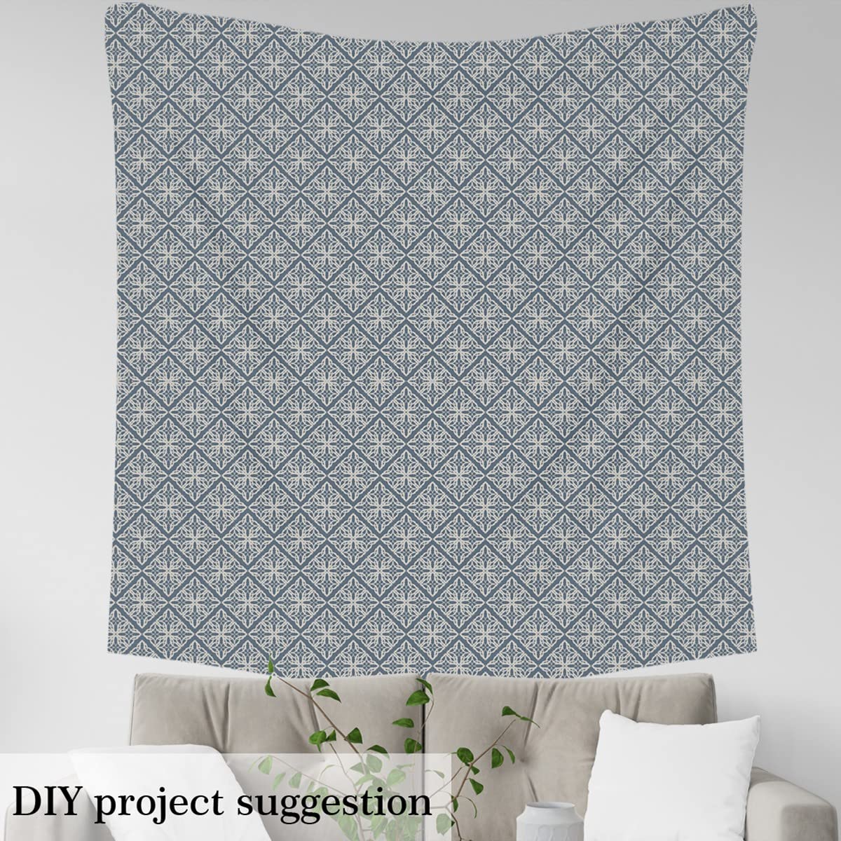 Feelyou Geometric Fabric by The Yard, Retro Floral Flowers Upholstery Fabric for Chairs, Abstract Geometry Art Decorative Fabric for Upholstery and Home DIY Projects, 1 Yard, Blue White