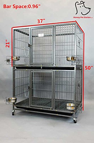 New 37" Homey Pet Two Tier Pet Dog Cat Cage with Feeding Door and Bowls