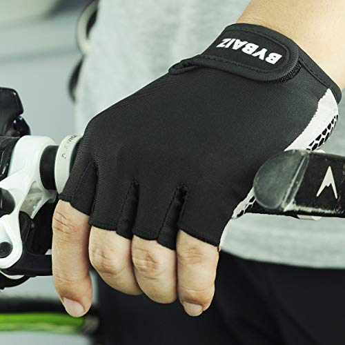 BYBAIZ Mountain Bike Fingerless Gloves Men Black Blue Workout Biking Women Gym Motorcycle Cycling Gloves (Large-Black)