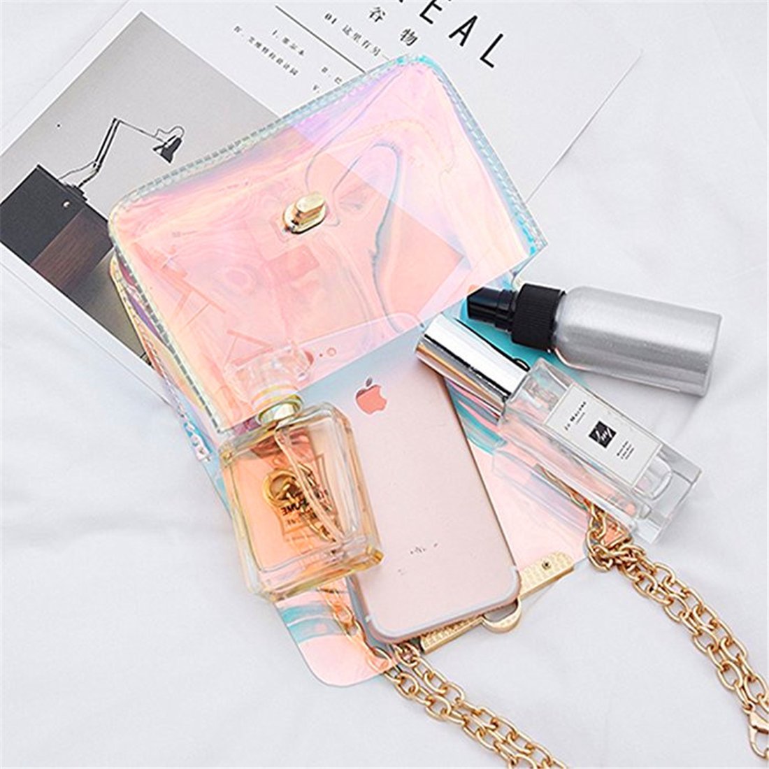 Holographic Message Bags Women's Clear Chain Shoulder Bag Cross Body Bag
