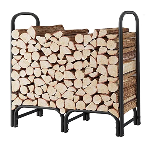 CALIDOLA 4ft Firewood Rack Heavy Duty Indoor Outdoor Firewood Storage Log Rack with Cover,Black Round Tube