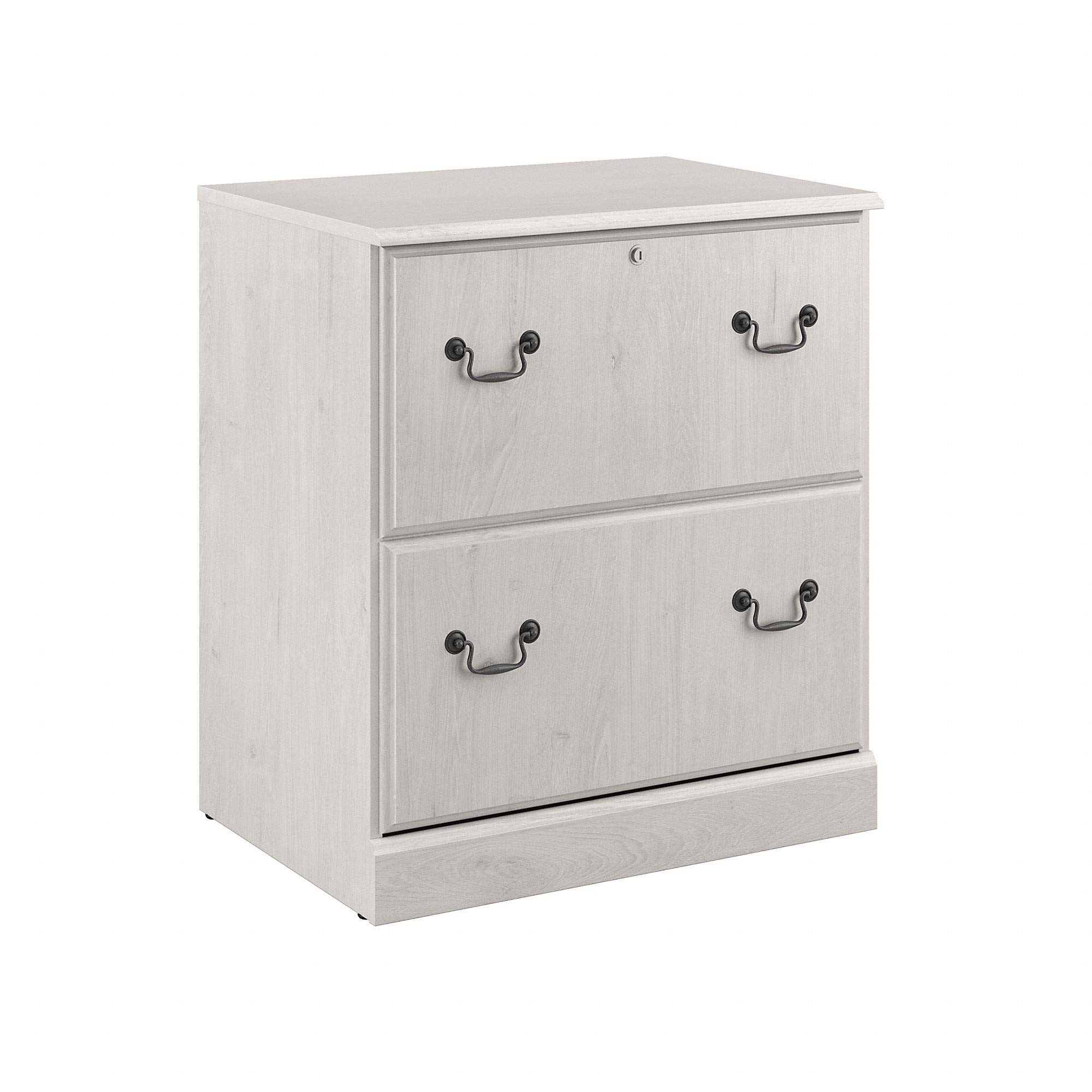 Bush Furniture Saratoga 2 Drawer Lateral File Cabinet in Harvest Cherry, Document Storage Chest for Home Office, Linen White Oak
