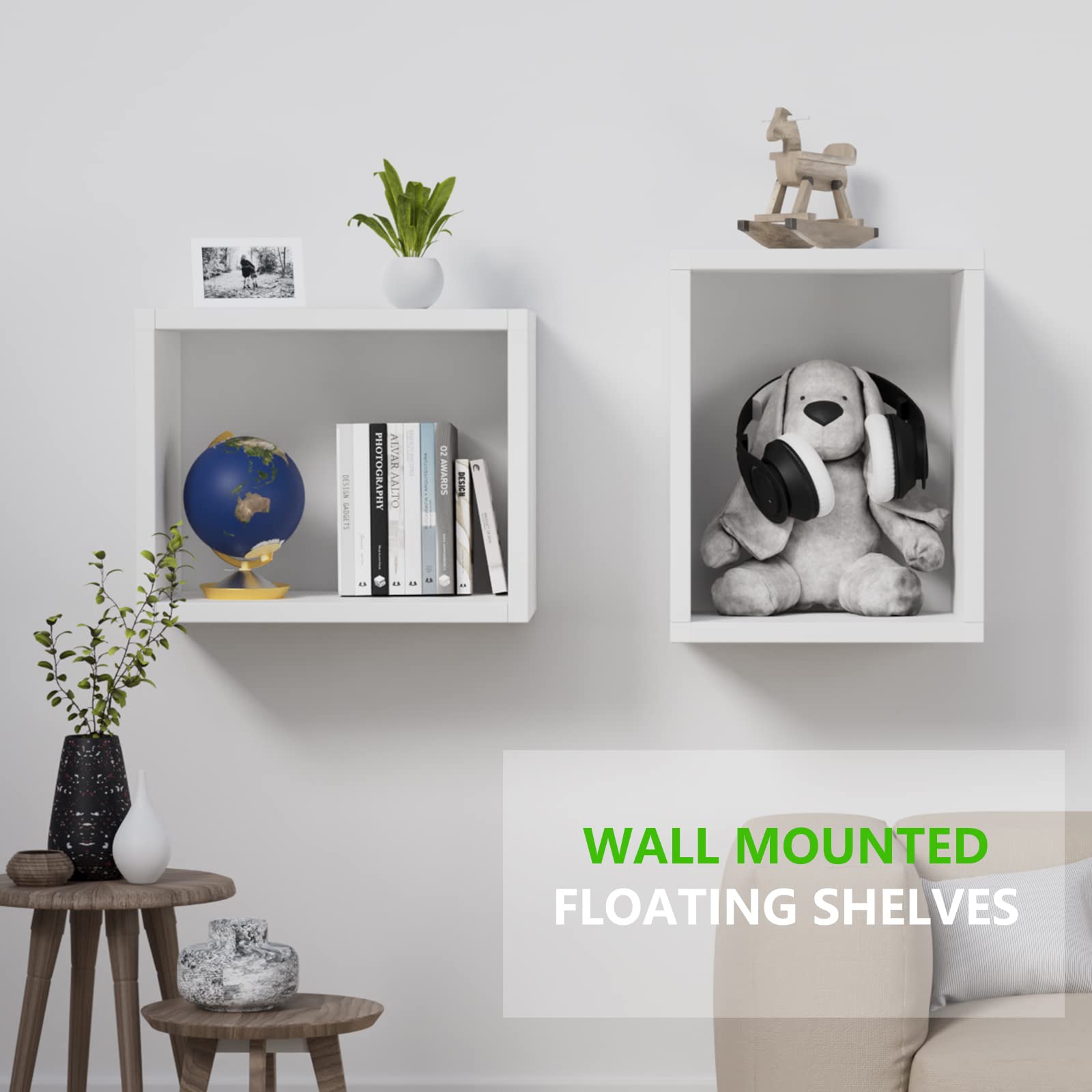 Bamboo Floating Cube Shelves, Wall Mounted Storage Box Shelves 16"x 12"x 9.45" Inch, Cube Corner Shelf Book shelves for Bedroom, Bathroom, Living Room, Kitchen,Office (Bamboo)