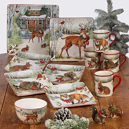 Certified International Winter Forest 8.25" Salad/Dessert Plates, Set of 4, Multicolored